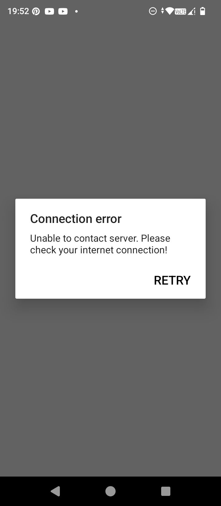 Connection error Unable to contact server. Please check your internet ...