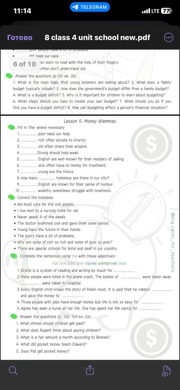 Complete the sentences using the with these adjectives: rich sick blind ...